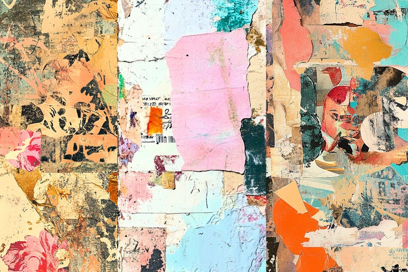 Pastel Grunge Collage Digital Paper, Vintage Paper, Ephemera Paper ...