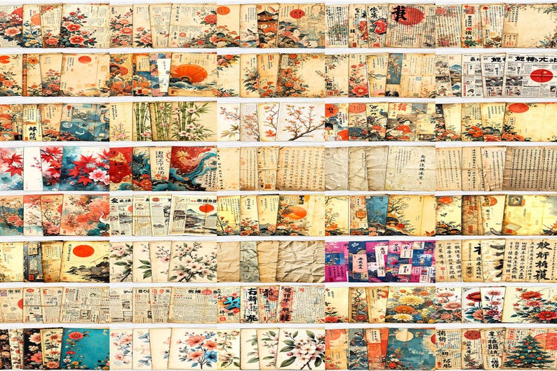 Japanese Papers Bundle: 1762 Asian Scrapbook Pages Junk Journal Kit ...