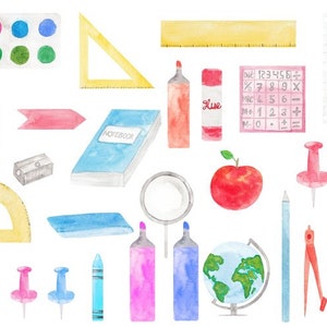 Watercolor Back to School Illustrations, School Supplies Clipart ...