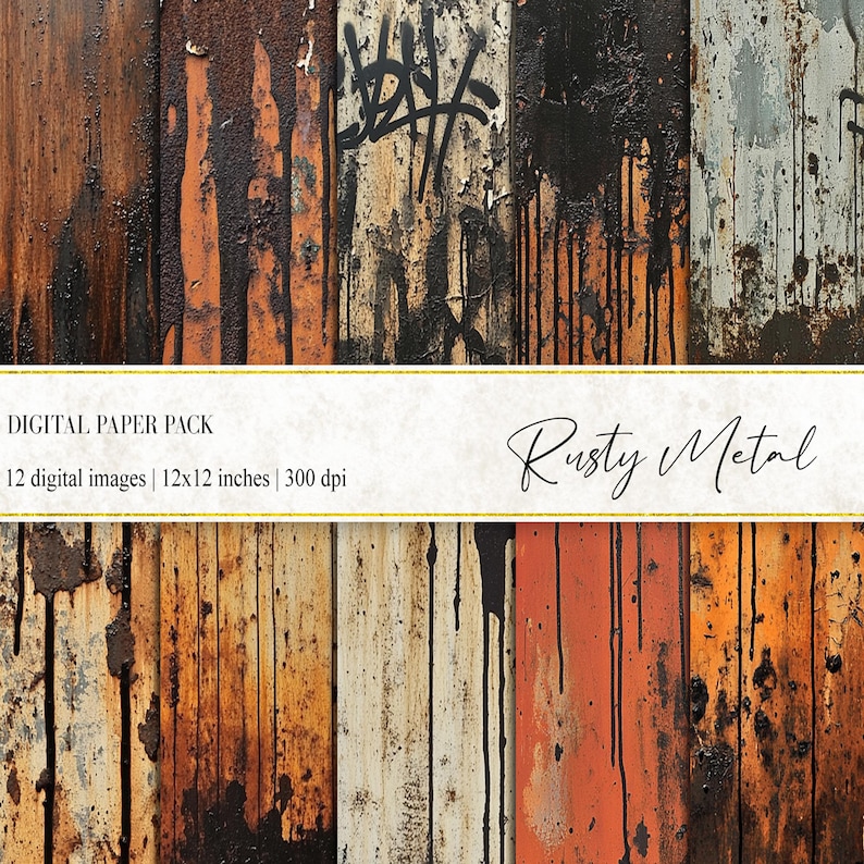 Rusty Metal Texture Digital Papers: Distressed Grunge Background (PNG ...
