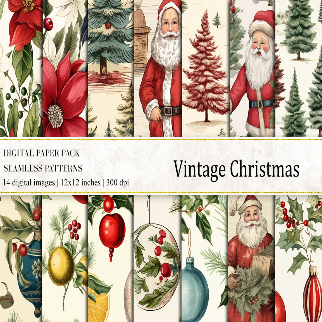 Vintage Santa Claus Digital Paper: Christmas Scrapbook Patterns ...