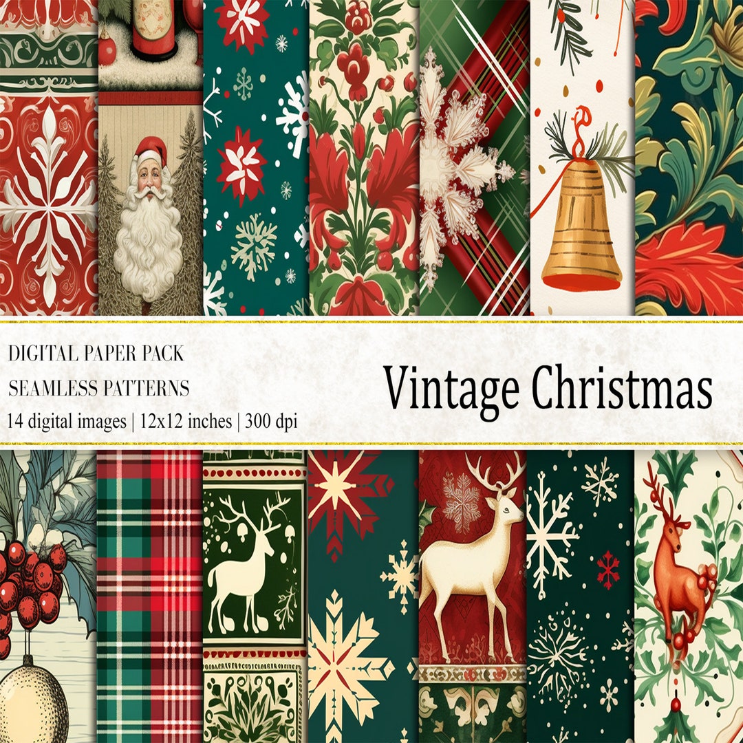 Vintage Christmas Digital Papers, Vintage Christmas Scrapbooking, Old ...