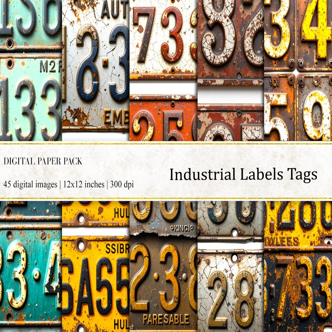 Grunge Number Labels, Industrial Vintage Tags (digital Papers) - Etsy