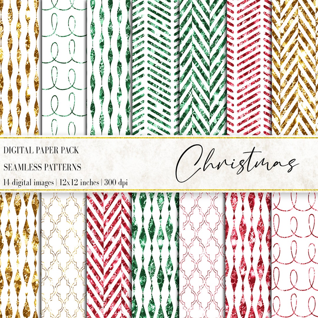 Christmas Digital Paper Set: Glitter Textures, Seamless Patterns ...