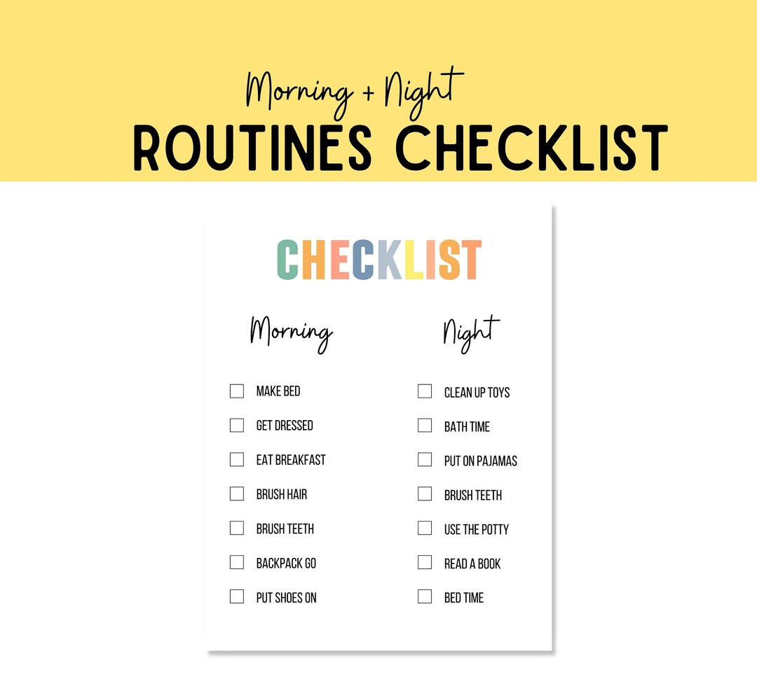 Morning Night Routine Checklist, Printable Tasks, Evening ...