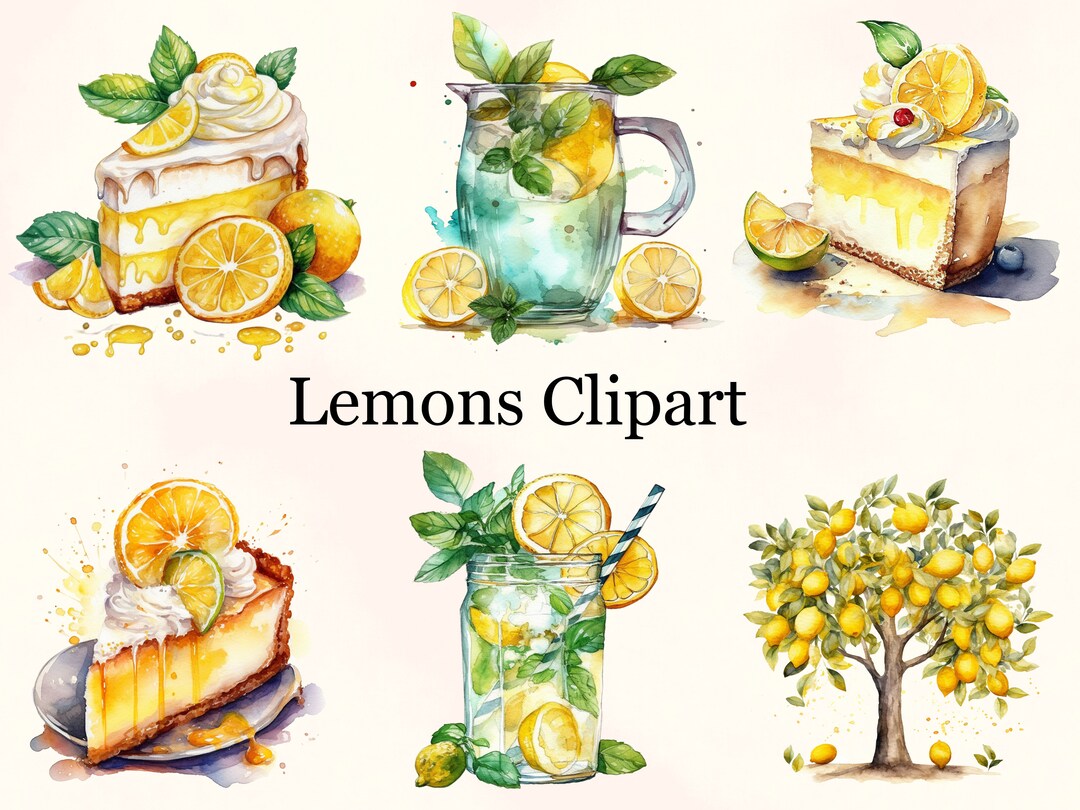 Watercolor Lemons Clipart, Fresh Summer Clipart, Watercolor Lemon ...