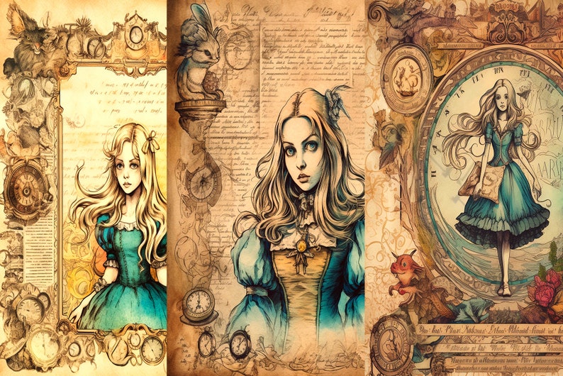 Alice in Wonderland Vintage Digital Papers Alice in - Etsy