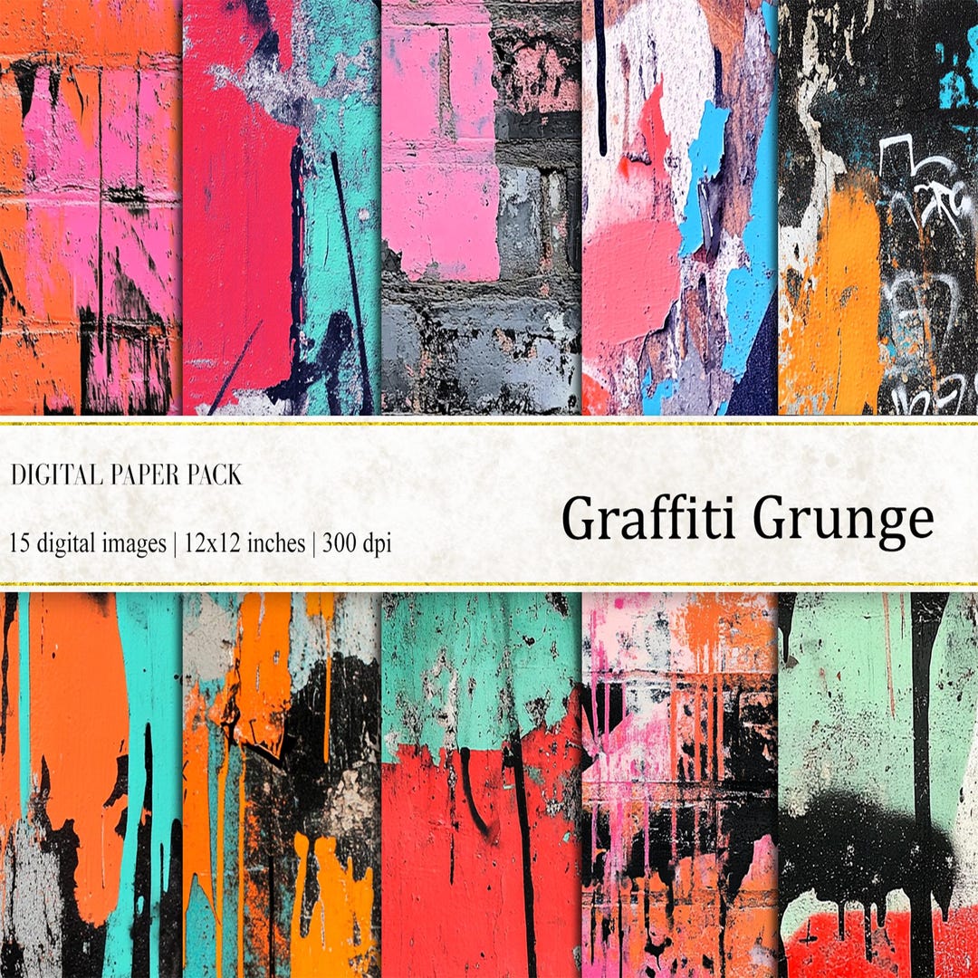 Graffiti Grunge Digital Papers: Vibrant Art Patterns (digital Download ...