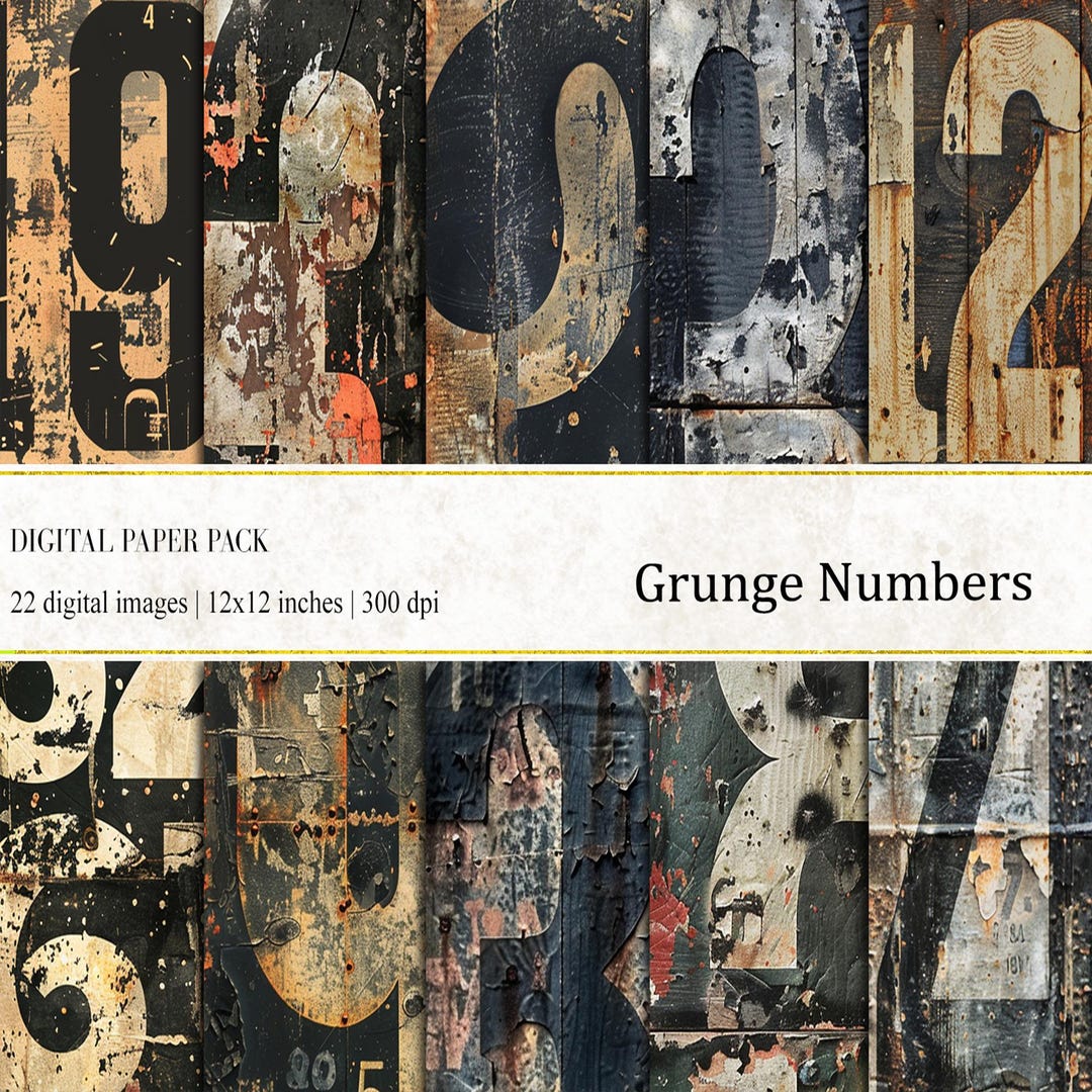 Grunge Numbers Digital Papers, Grunge Print, Grunge Texture, Journal ...