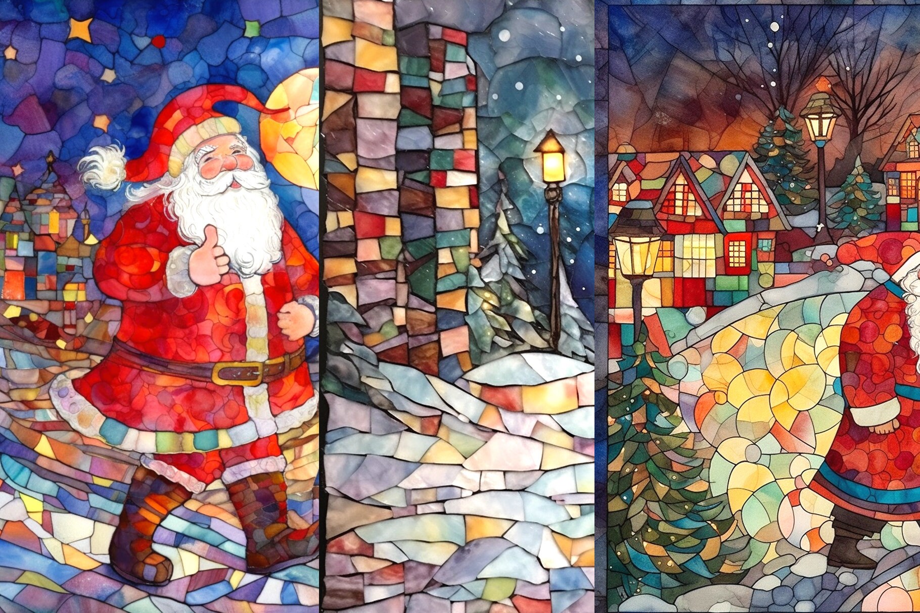 Stained Glass Santa Claus Digital Papers: Vintage Christmas (digital ...