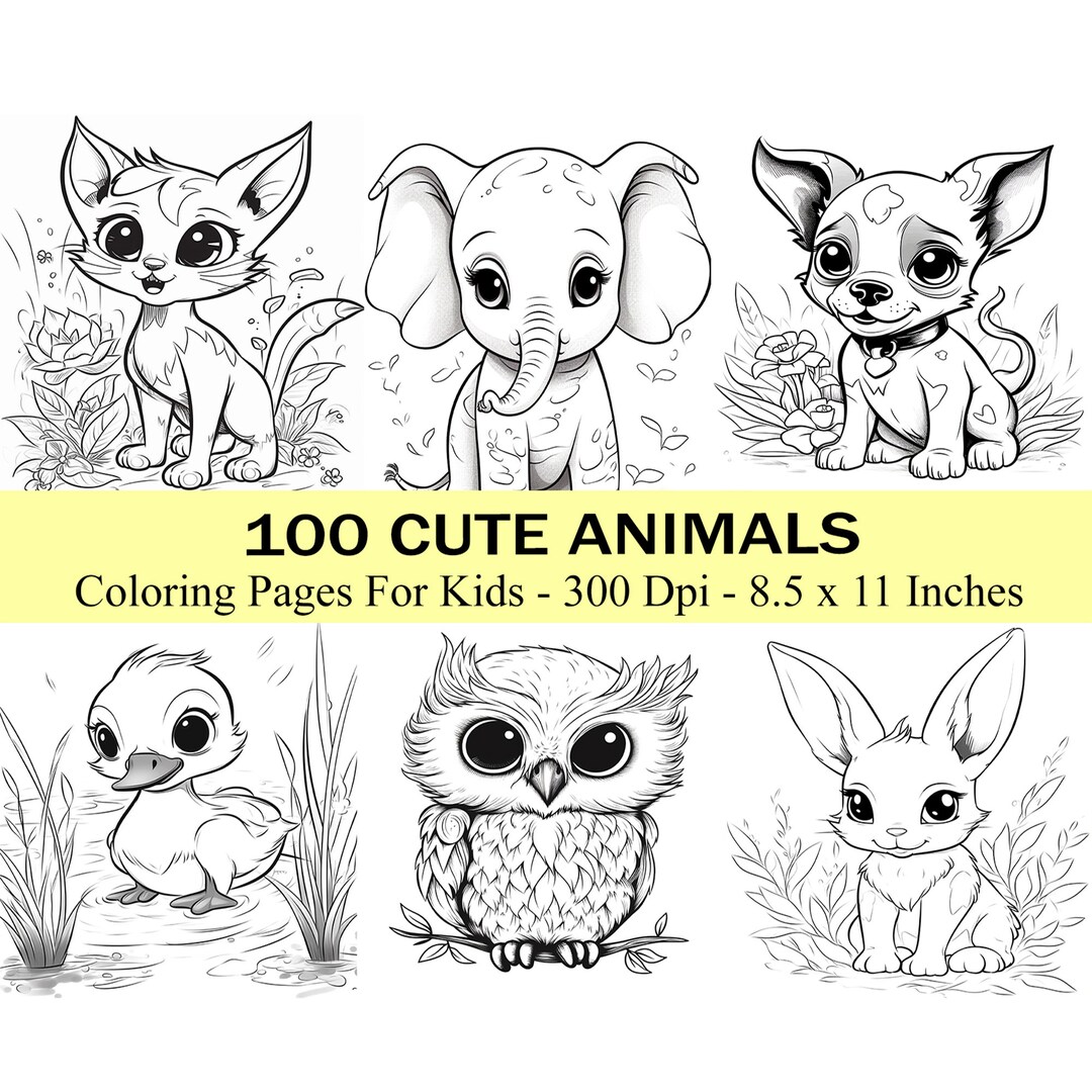 100 Cute Animals Coloring Pages for Kids, Coloring Pages for Adult ...
