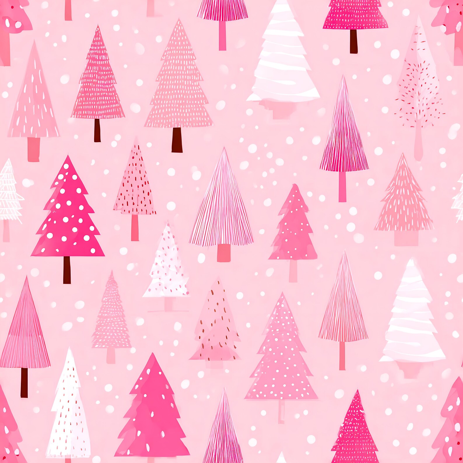 Pink Christmas Trees Pattern: Christmas Craft Papers Fabric Print ...