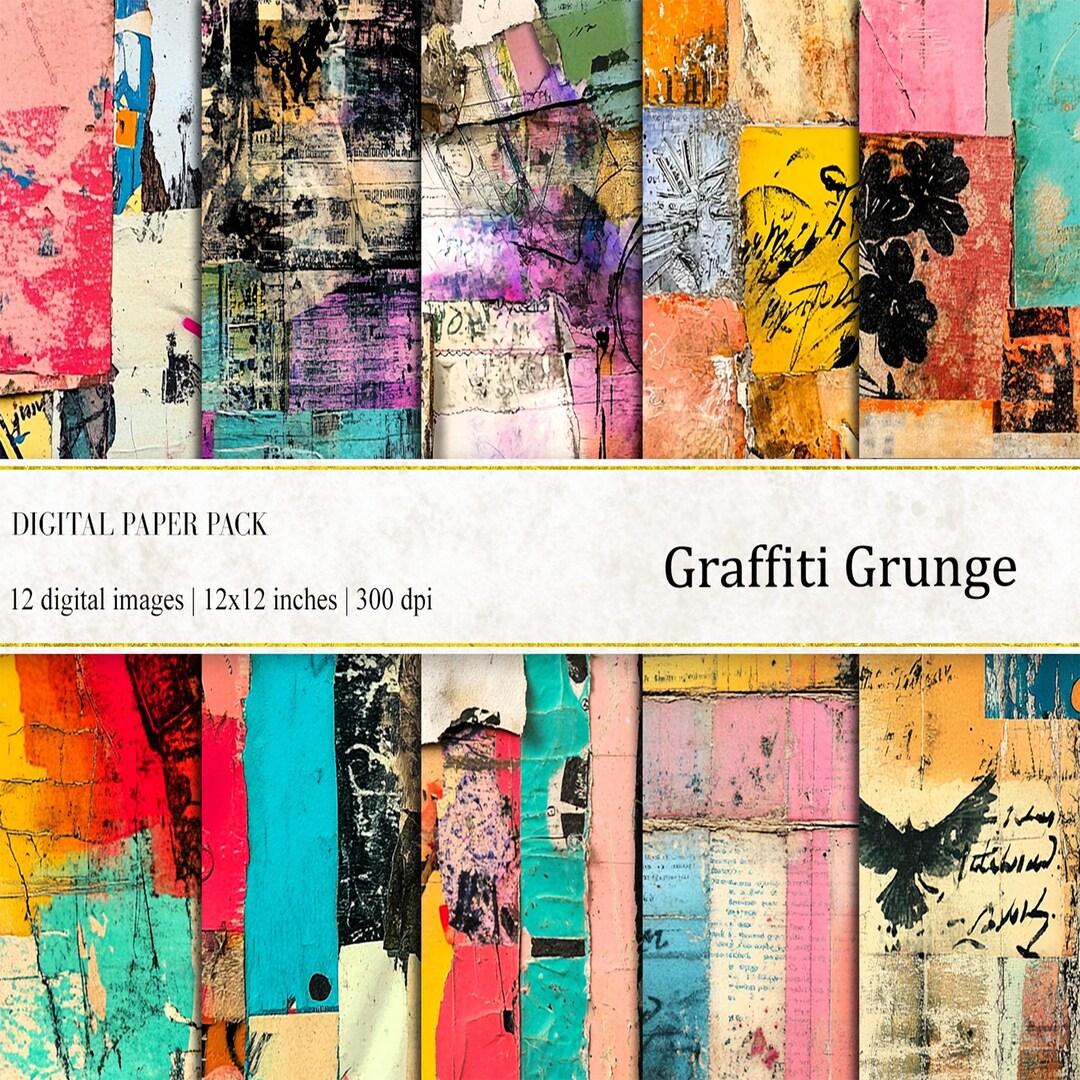 Graffiti Grunge Collage Digital Paper, Grunge Paper, Scrapbook Grunge ...