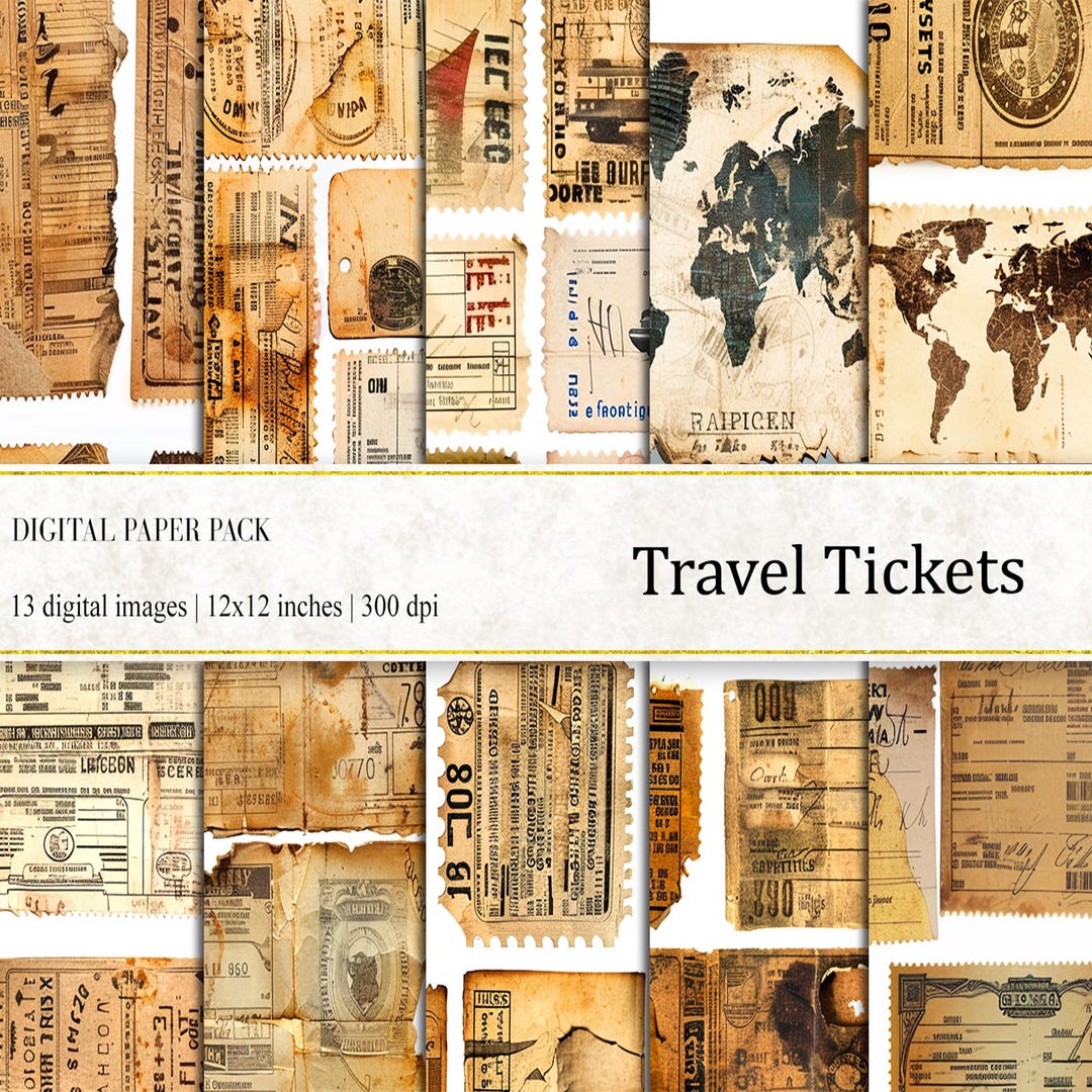Travel Tickets Digital Papers, Travel Journal Papers, Travel Print ...