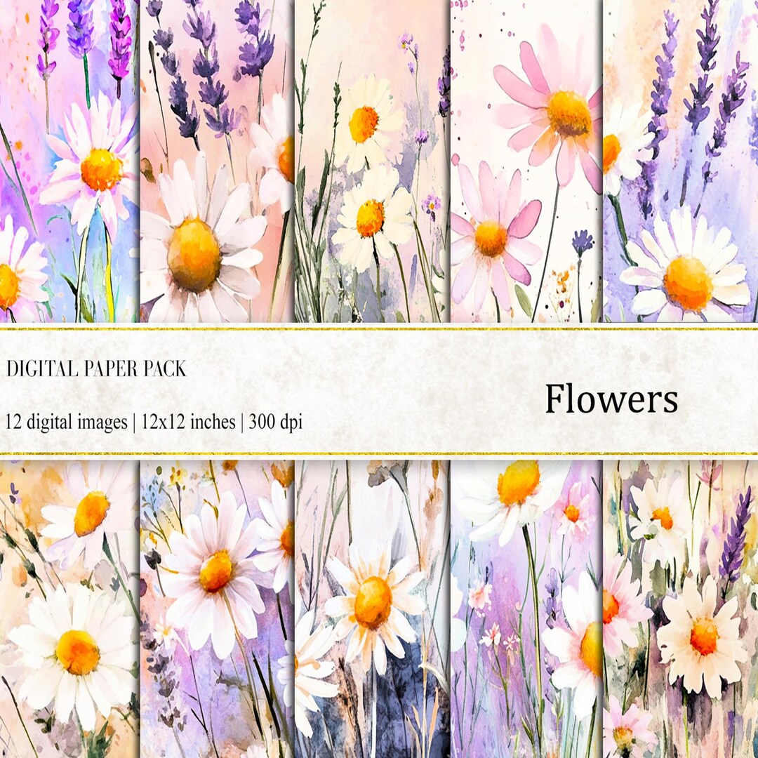 Daisy Flowers Digital Papers, Flowers Digital Paper, Daisy Floral Print ...