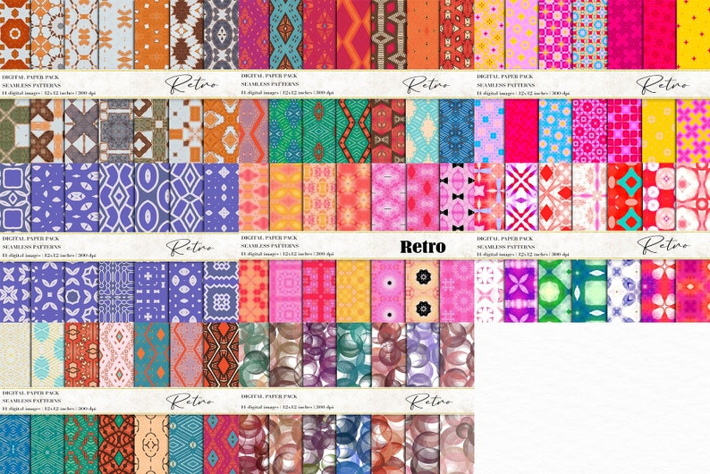 Retro Digital Paper Bundle: Seamless Patterns - Etsy