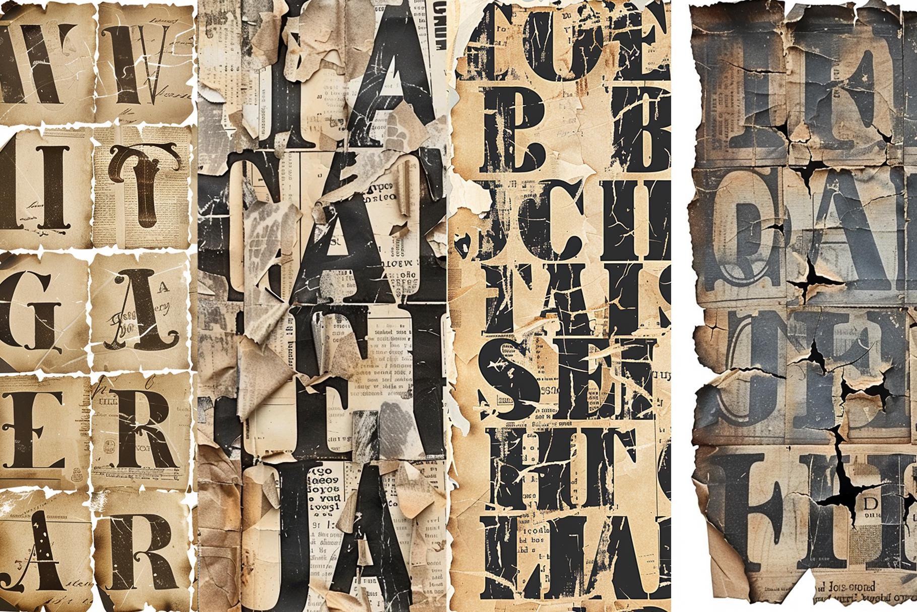 Grunge Letters Numbers Digital Papers, Grunge Letters, Junk Journal ...