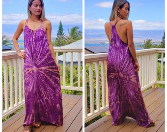 Long Boho Maxi Bamboo Racerback Tie Dye Rope Strap Dress With | Etsy