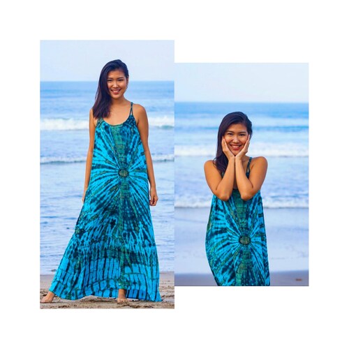 Long Boho Maxi Bamboo Racerback Tie Dye Rope Strap Dress With - Etsy