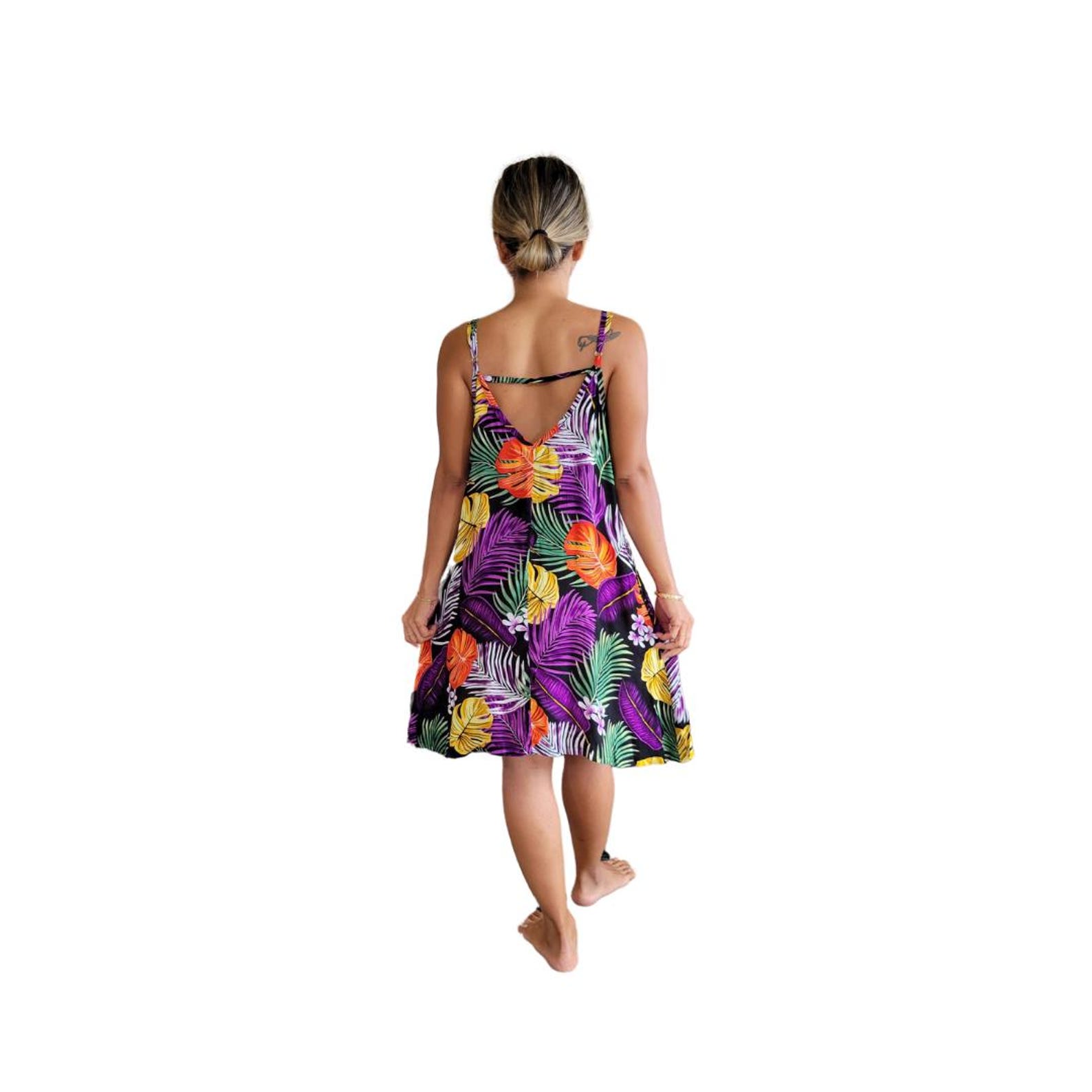 Short Hawaiian Tropical Print Dress With Pockets Free Size Fits Small ...