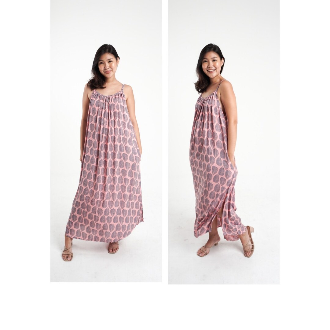 Long Tropical Beach Dress With Pockets Swim Wear Cover up Casual Resort ...