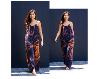Long Boho Maxi Bamboo Racerback Tie Dye Rope Strap Dress With | Etsy