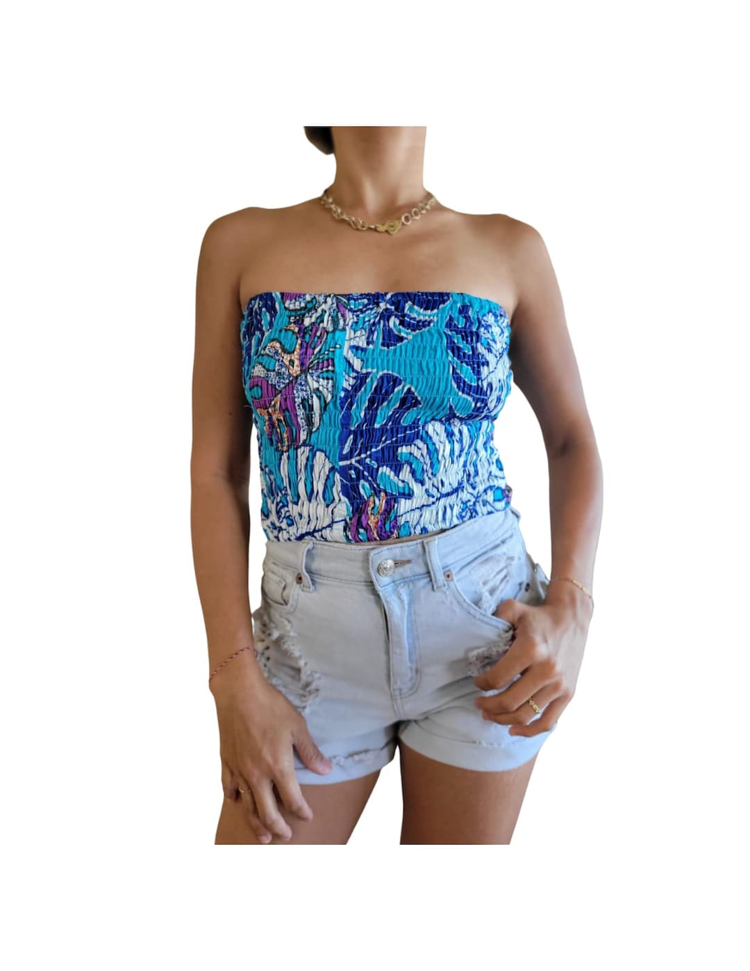Tropical Hawaiian Tube Top Bandeau Crop Top Resort Beach Wear One Size ...