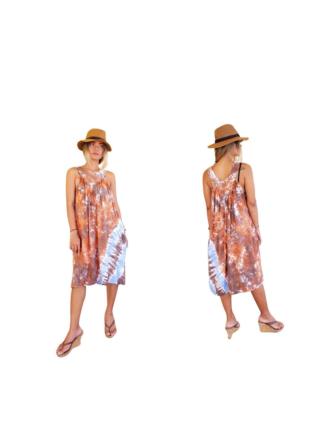 Tie Dye Boho Umbrella Sundress With Pockets Beach Cover up One Size ...