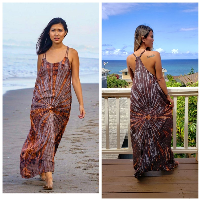 Long Boho Maxi Bamboo Racerback Tie Dye Rope Strap Dress With - Etsy