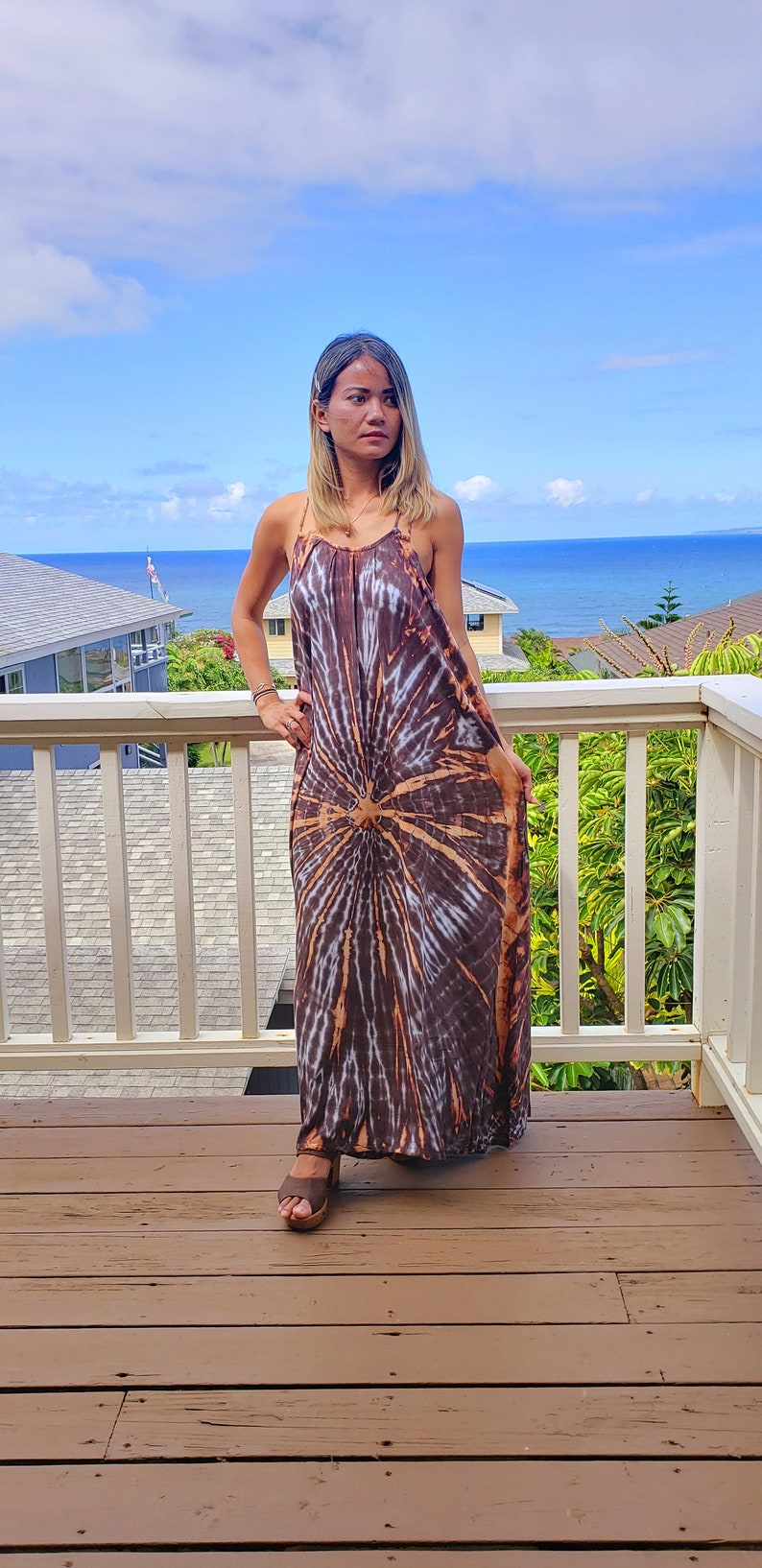 Long Boho Maxi Bamboo Racerback Tie Dye Rope Strap Dress With - Etsy