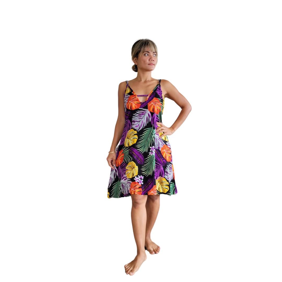 Short Hawaiian Tropical Print Dress With Pockets Free Size Fits Small ...
