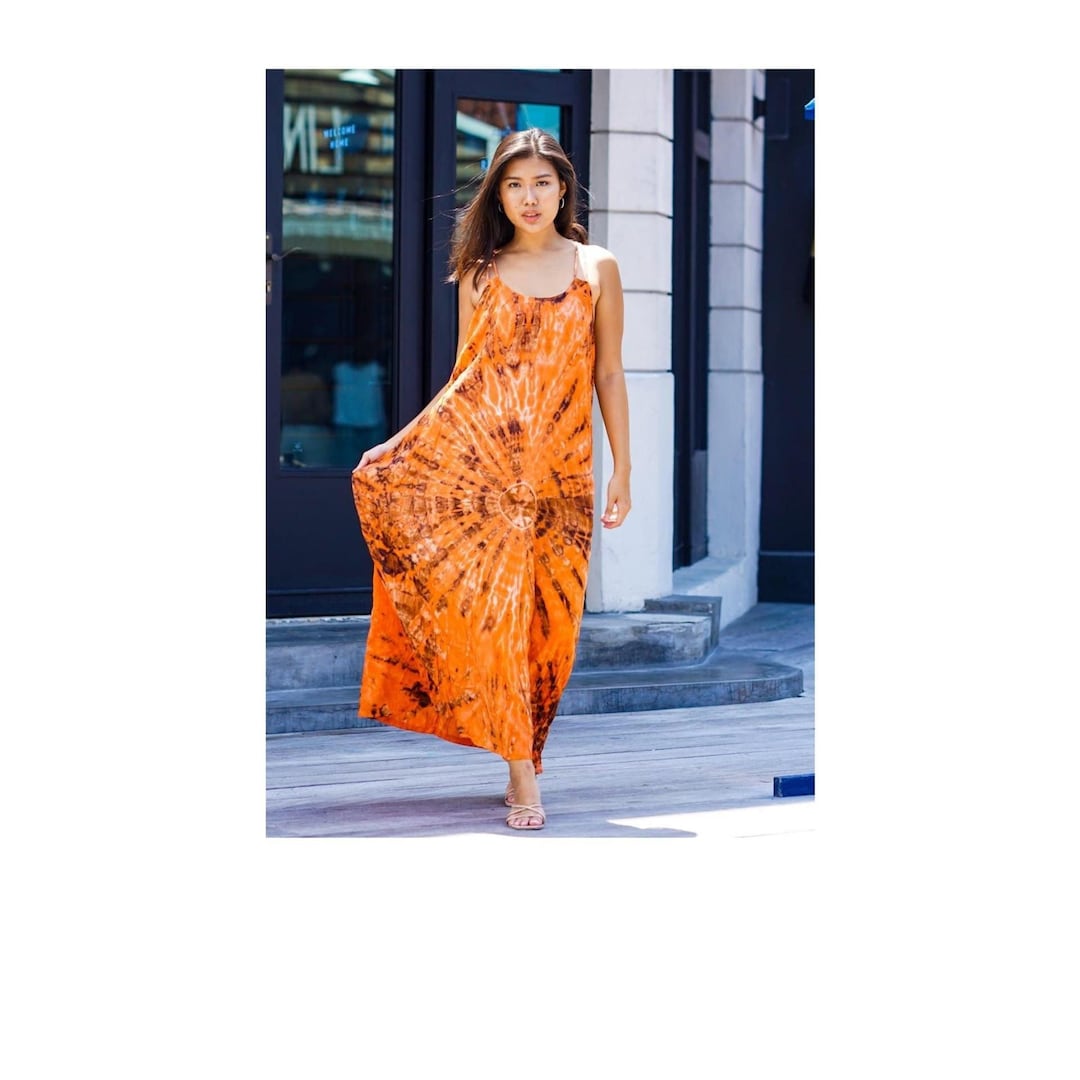Long Boho Maxi Bamboo Racerback Tie Dye Rope Strap Dress One Size Fits ...