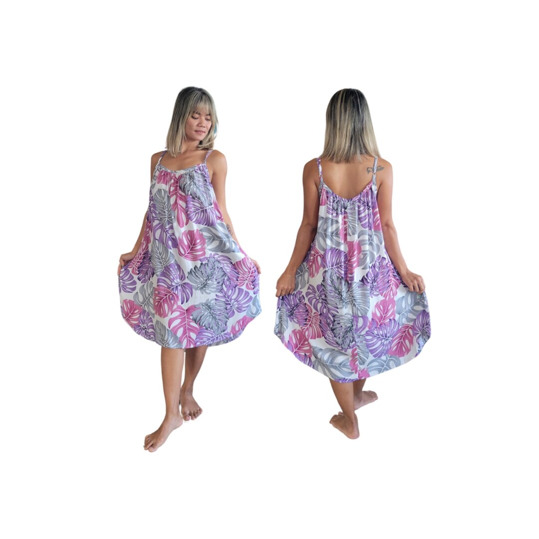 Short Tropical Sundress With Pockets Swim Wear Cover up Casual Resort ...