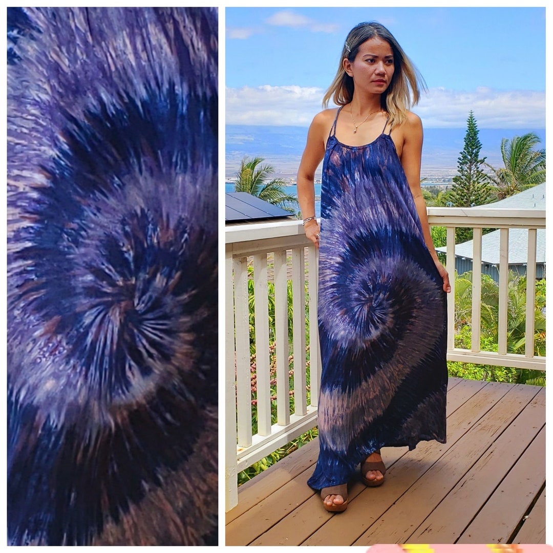Long Boho Maxi Bamboo Racerback Tie Dye Rope Strap Dress With Pockets ...