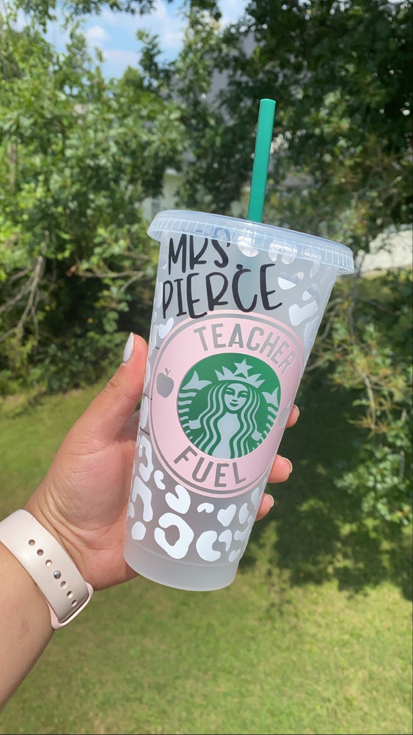 Teacher Fuel Cup Cheetah Print Teacher Starbucks Cold Cup | Etsy
