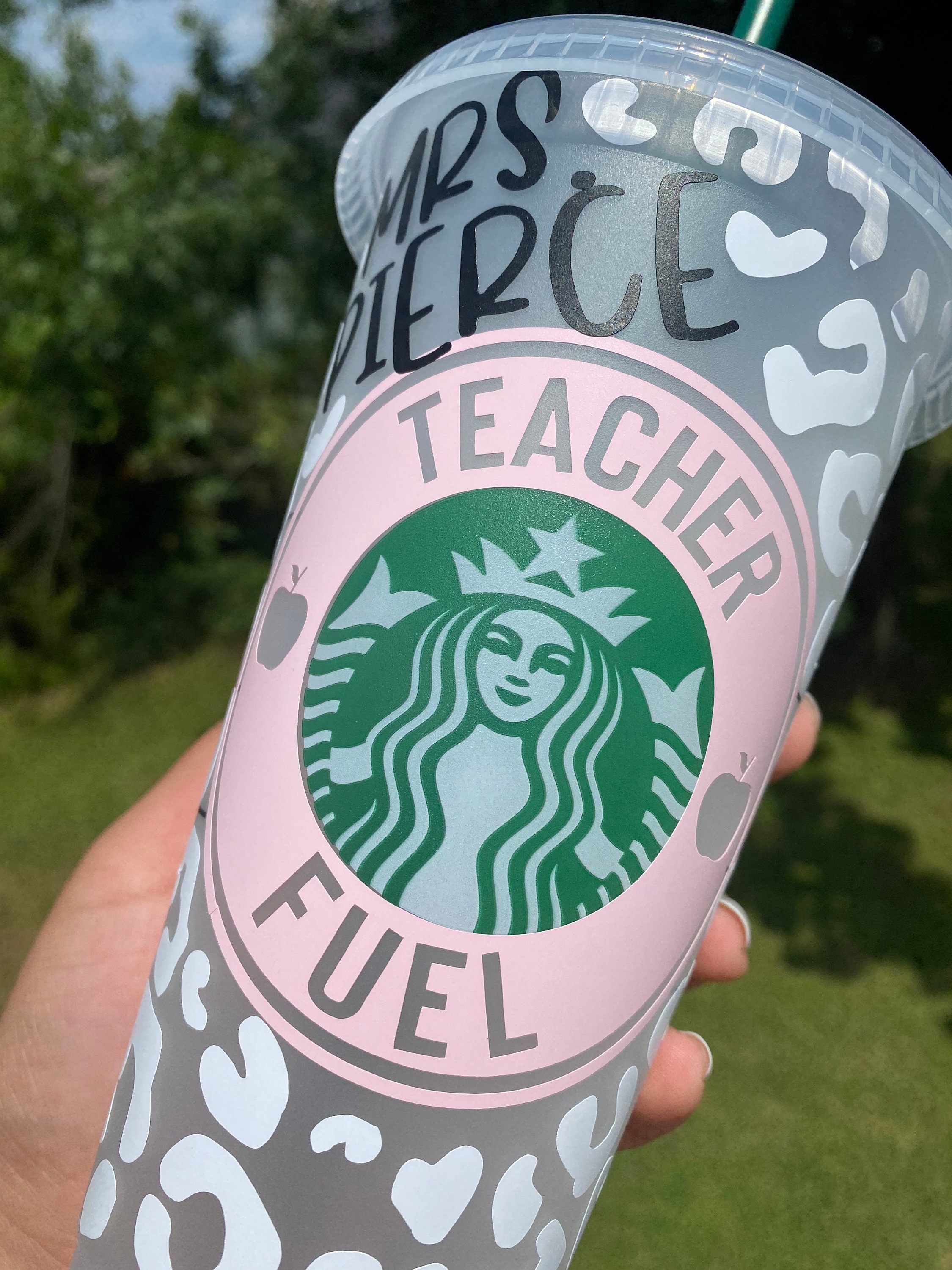 Teacher Fuel Cup Cheetah Print Teacher Starbucks Cold Cup | Etsy