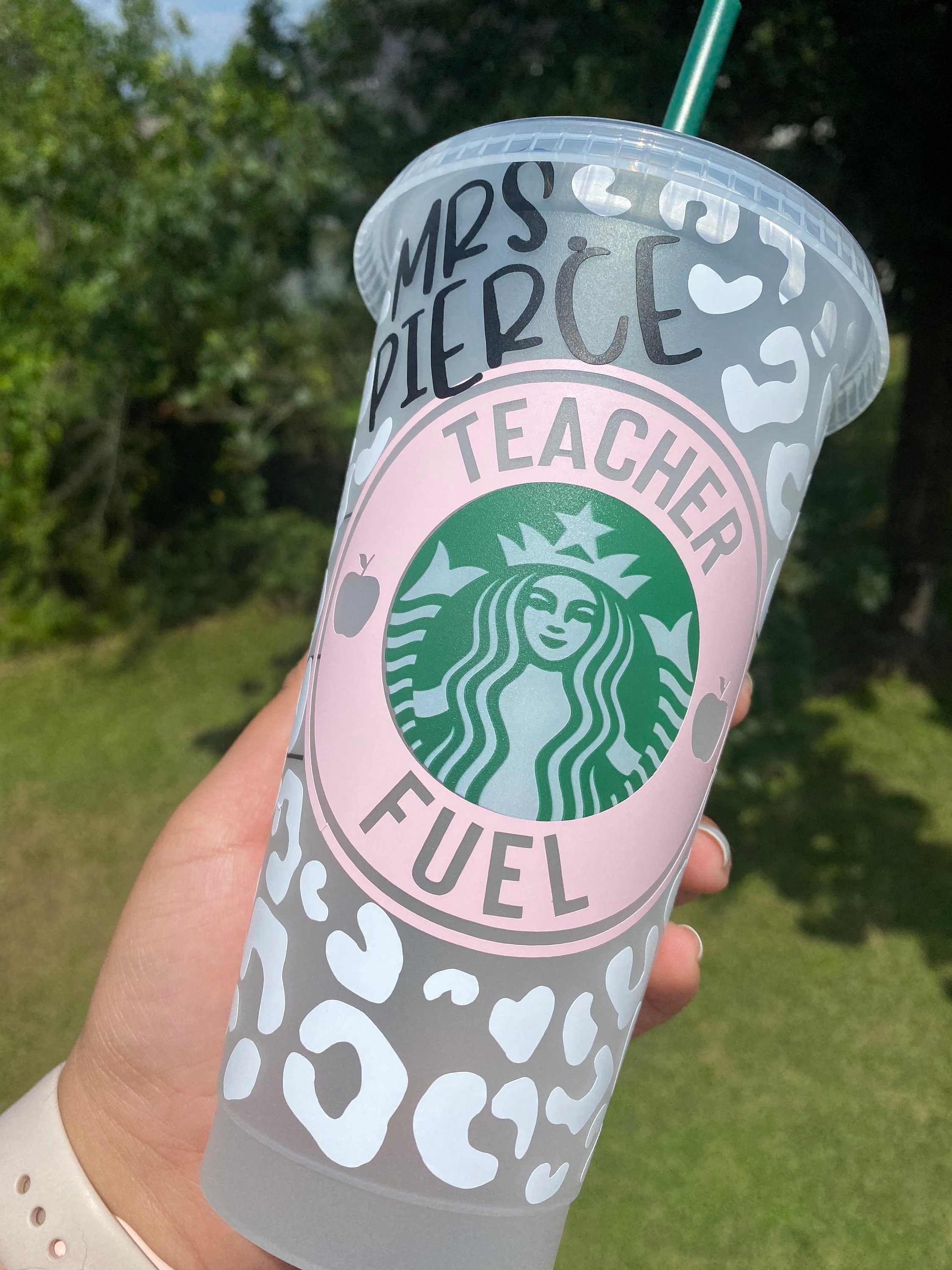 Teacher Fuel Cup Cheetah Print Teacher Starbucks Cold Cup | Etsy