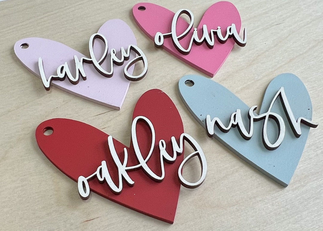 Valentine's Day Name Tags / Wooden Heart Name Tags / Wooden Name Labels ...