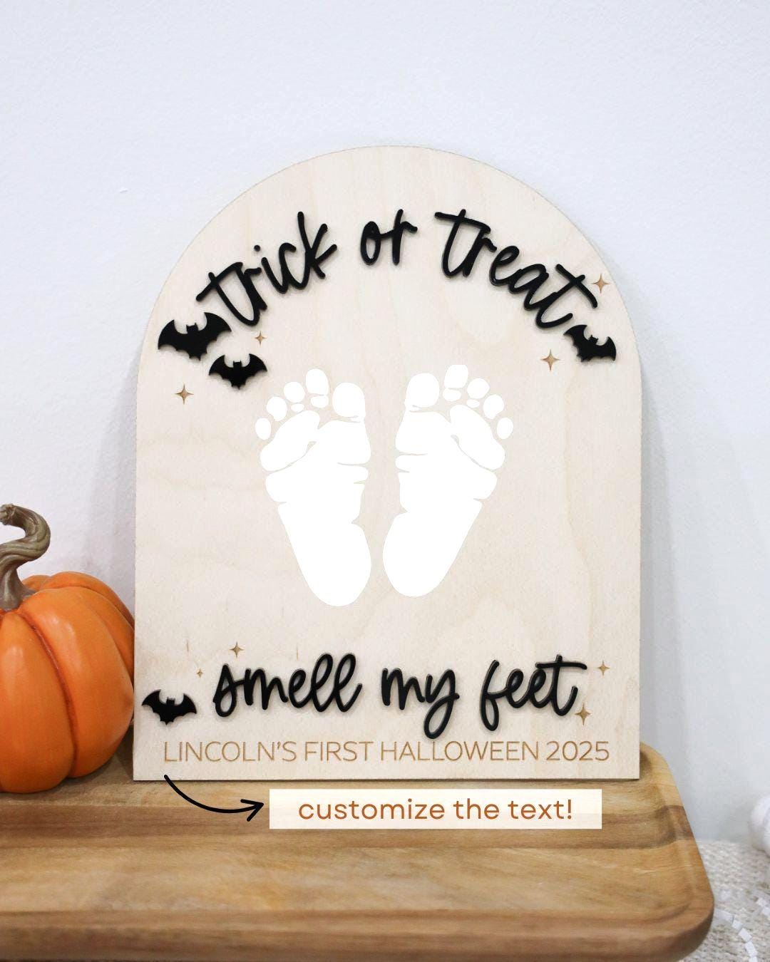 DIY Footprint Art, Baby's First Halloween, My Little Boo Sign, Wooden ...