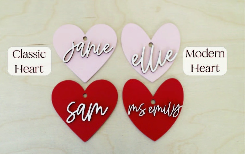 Valentine's Day Name Tags / Wooden Heart Name Tags / - Etsy