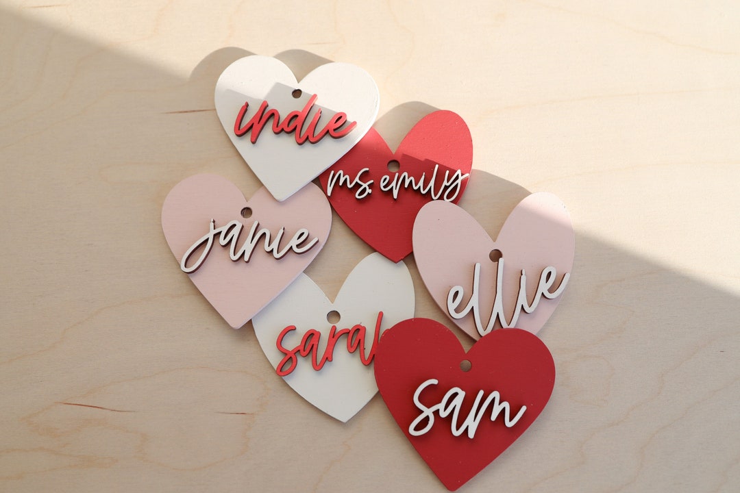 Valentine's Day Name Tags / Wooden Heart Name Tags / Wooden Name Labels ...