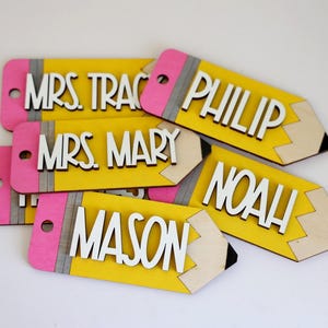 Back to School Gifts | Teacher Gift Tags | Wooden Apple Pencil Name ...