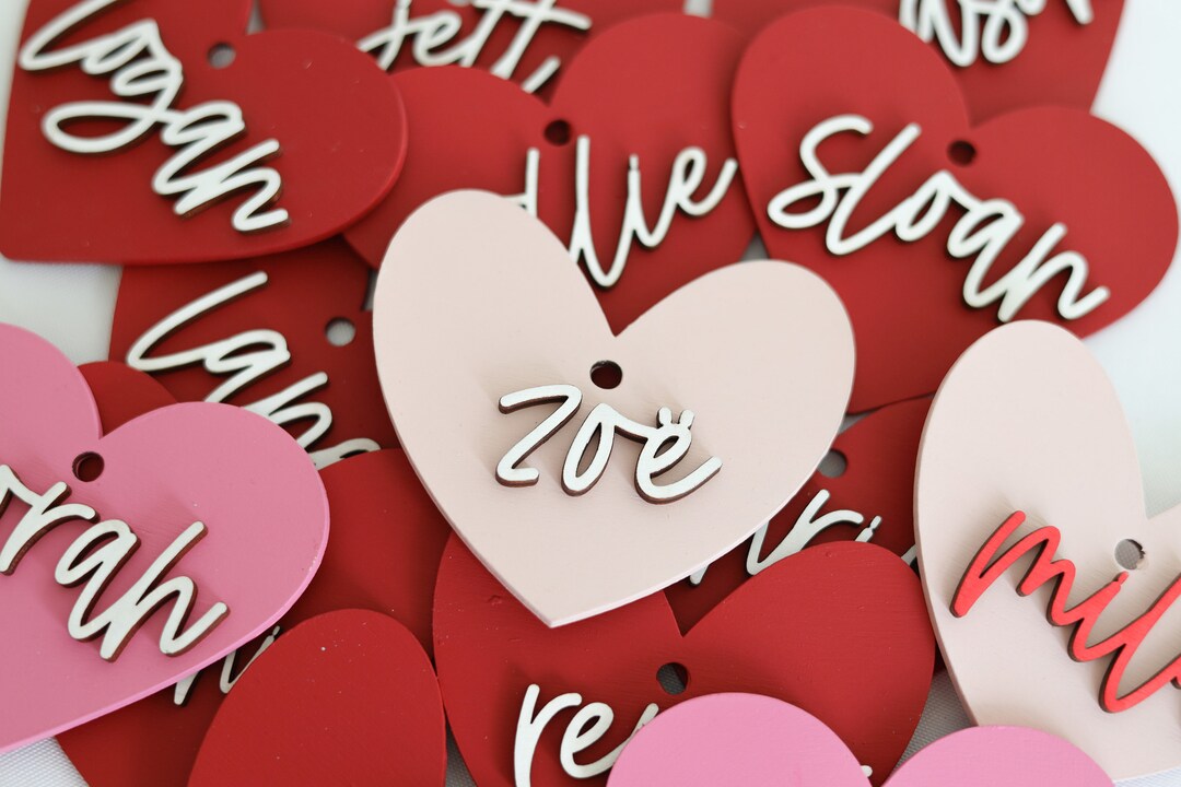 Valentine's Day Name Tags / Wooden Heart Name Tags / Wooden Name Labels ...