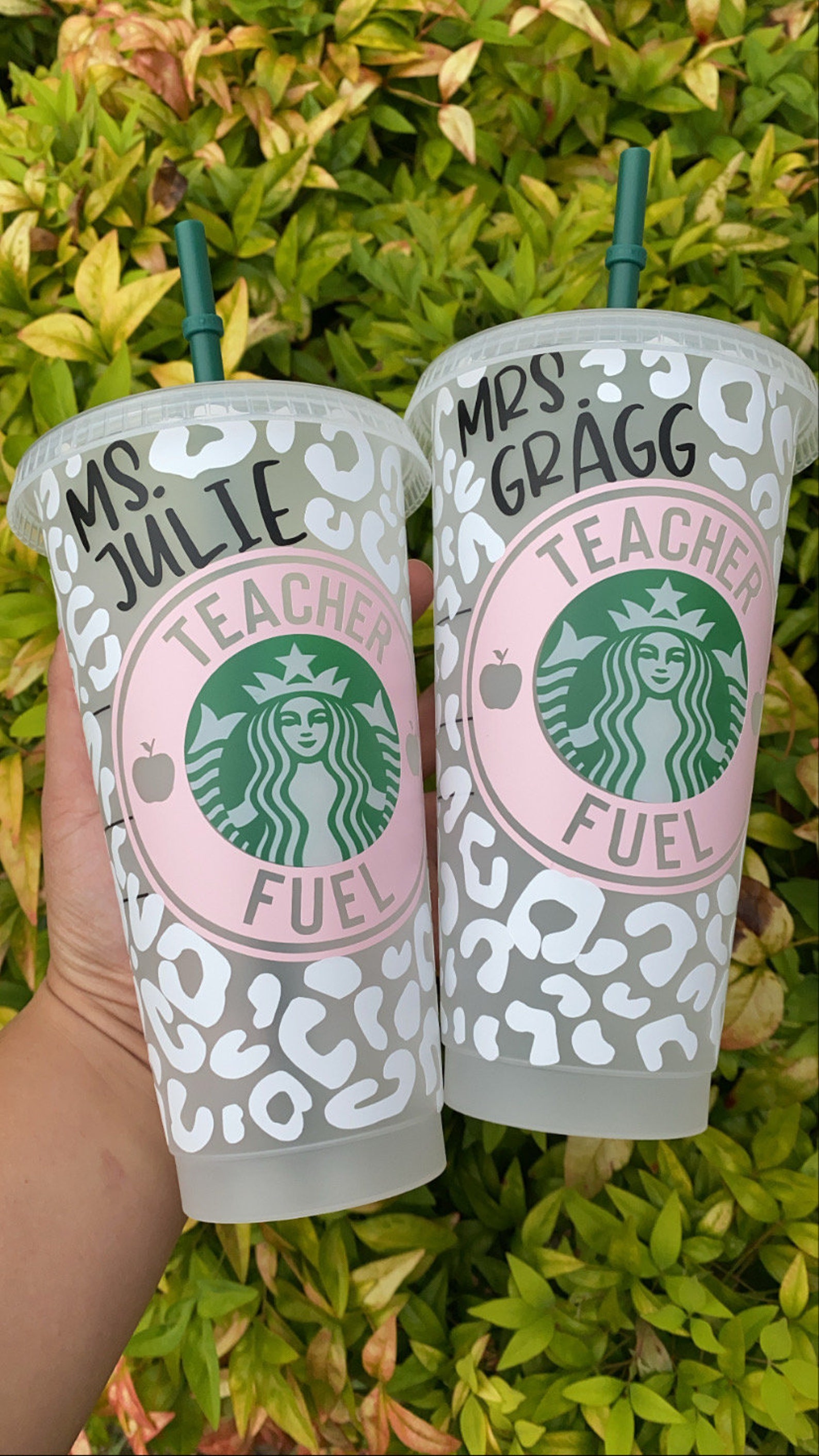 Teacher Fuel Cup Cheetah Print Teacher Starbucks Cold Cup | Etsy