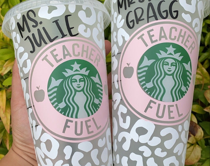 Teacher Fuel Cup | Cheetah Print Teacher Starbucks Cold Cup | Gifts for ...