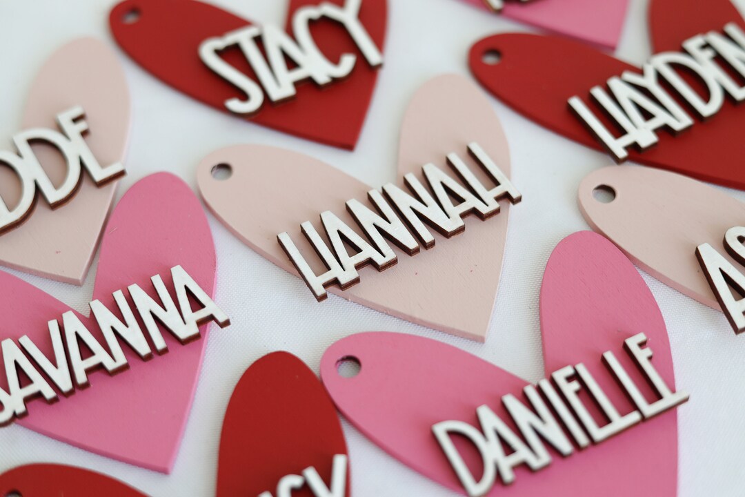 Valentine's Day Name Tags / Wooden Heart Name Tags / Wooden Name Labels ...