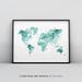 Teal World Map Poster, Mint Green Map Print, Teal Map Printable ...
