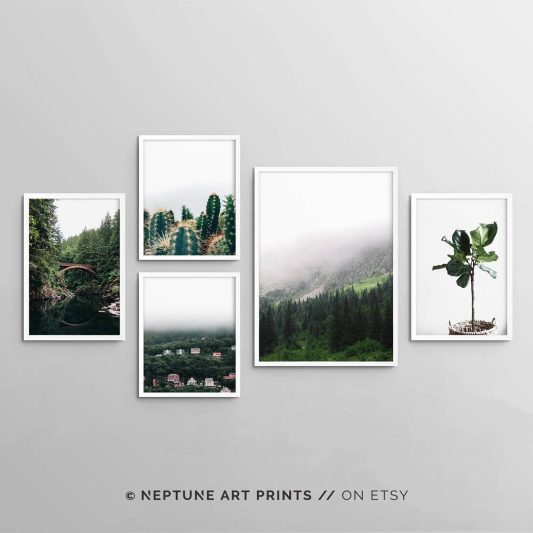 Greenery Poster Bundle, Tropical Print Set, Green Forest Set, Set of 5 ...
