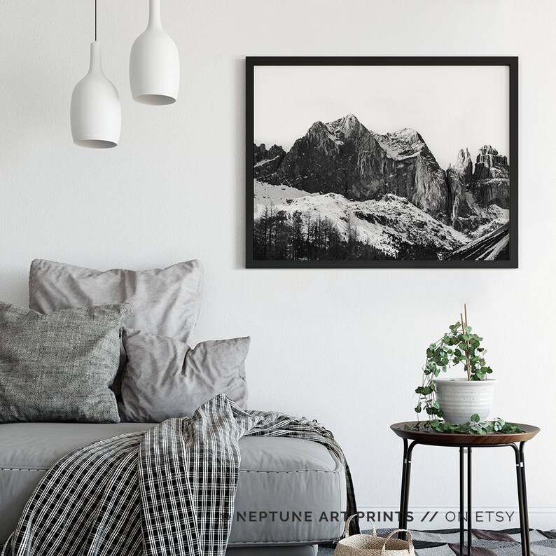 Nordic Mountain Printable Mountain Print Minimalist Black | Etsy