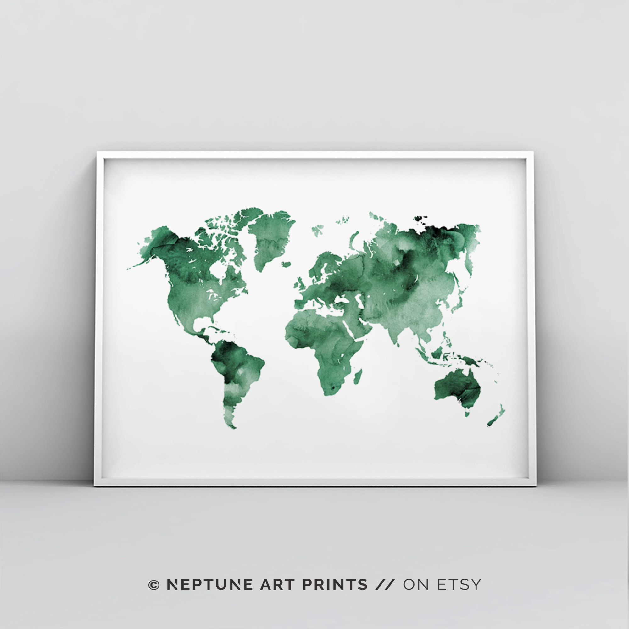 Dark Forest Green World Map Printable Sage Emerald Green - Etsy